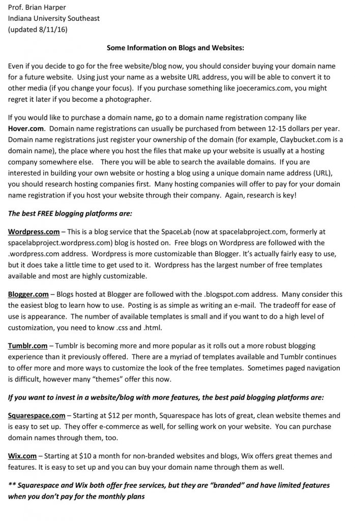 Syllabi, Projects, Handouts – The Claybucket